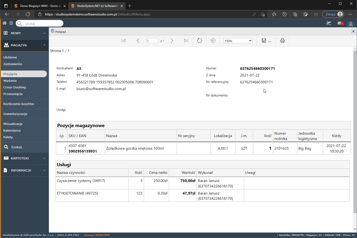 System mobilnej obsługi magazynu - Program WMS